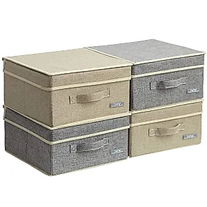 YueYue Linen Collapsible Storage Bins With Lids，Foldable Fabric Storage Bins Boxes，Storage boxes with lids Closet Bin（2 Pack Orange，13in/13in/13in