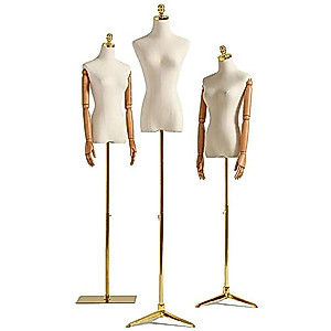 Mannequin Torso Mannequin Dress Form Torso Female Mannequin Dressmakers Dummies Fashion Students Display Bust with Metal Base Height Adjustable for Clothing Show (Gold Small)