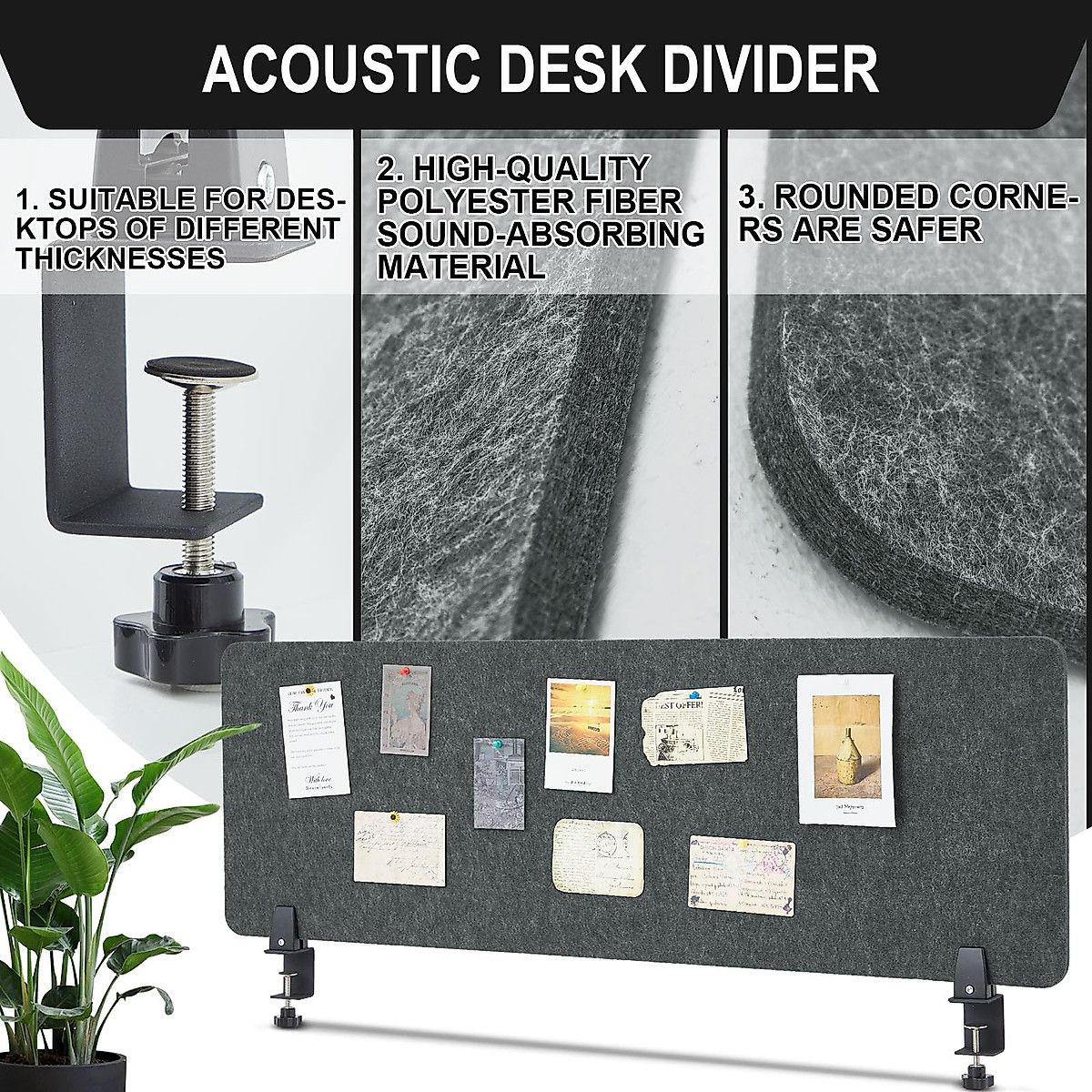 Colarr Sound Proof Dividers with Clamp 16 x 47 '' Mounted Desk Divider Desk Privacy Panel Acoustic Absorbing Desk Partition Privacy Boards for Office Desktop Accessories Reduce Distractions