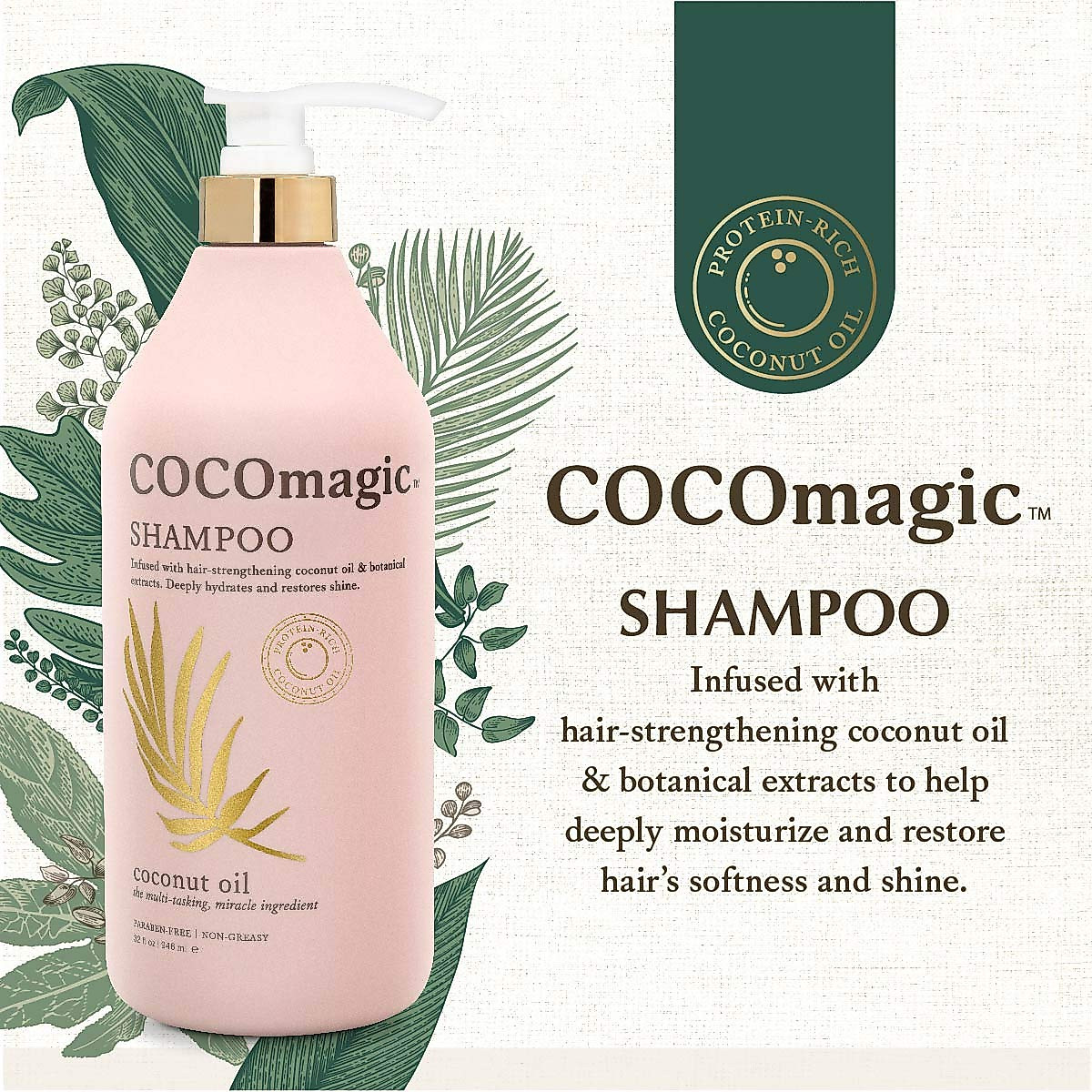 CocoMagic Nourishing Shampoo | Coconut Oil and Botanical Extracts | Strengthen, Restore Softness and Shine | Paraben Free, Cruelty Free, Made in USA (32 oz)