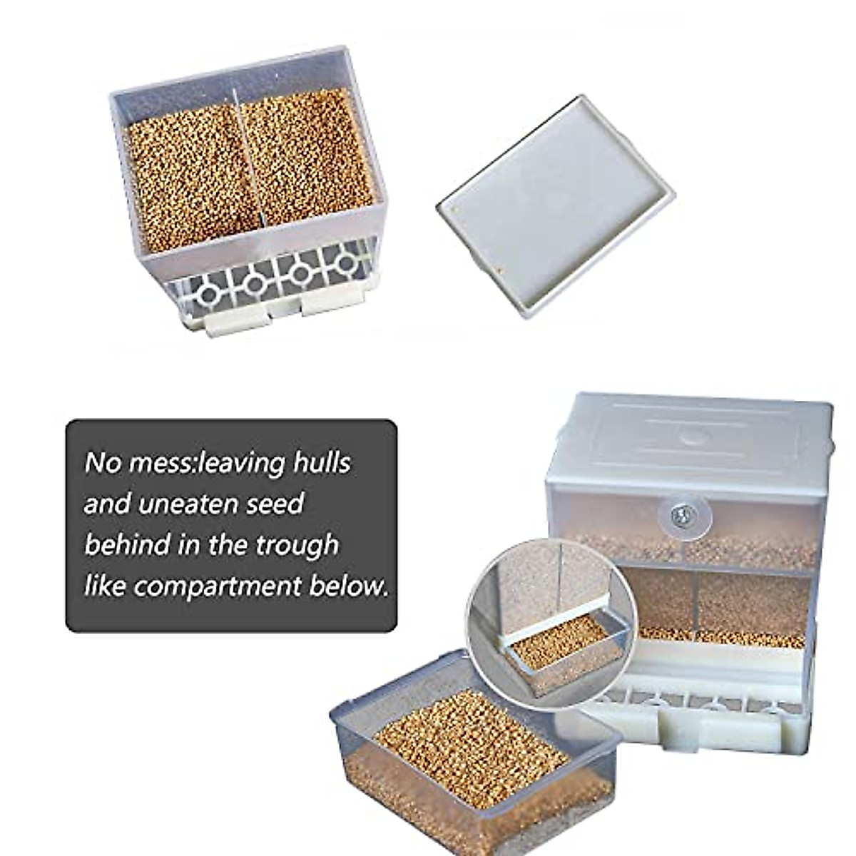 Automatic Bird Feeder for Cage,No-Mess Bird Feeder,Parakeet Seed Food Container,Cage Accessories(Hook Fixed Bird Feeder)