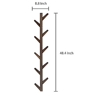 MyGift Wall Mounted Brown Bamboo Hall Tree Coat Rack, Hanging Narrow Hat Rack with 10 Peg Hooks
