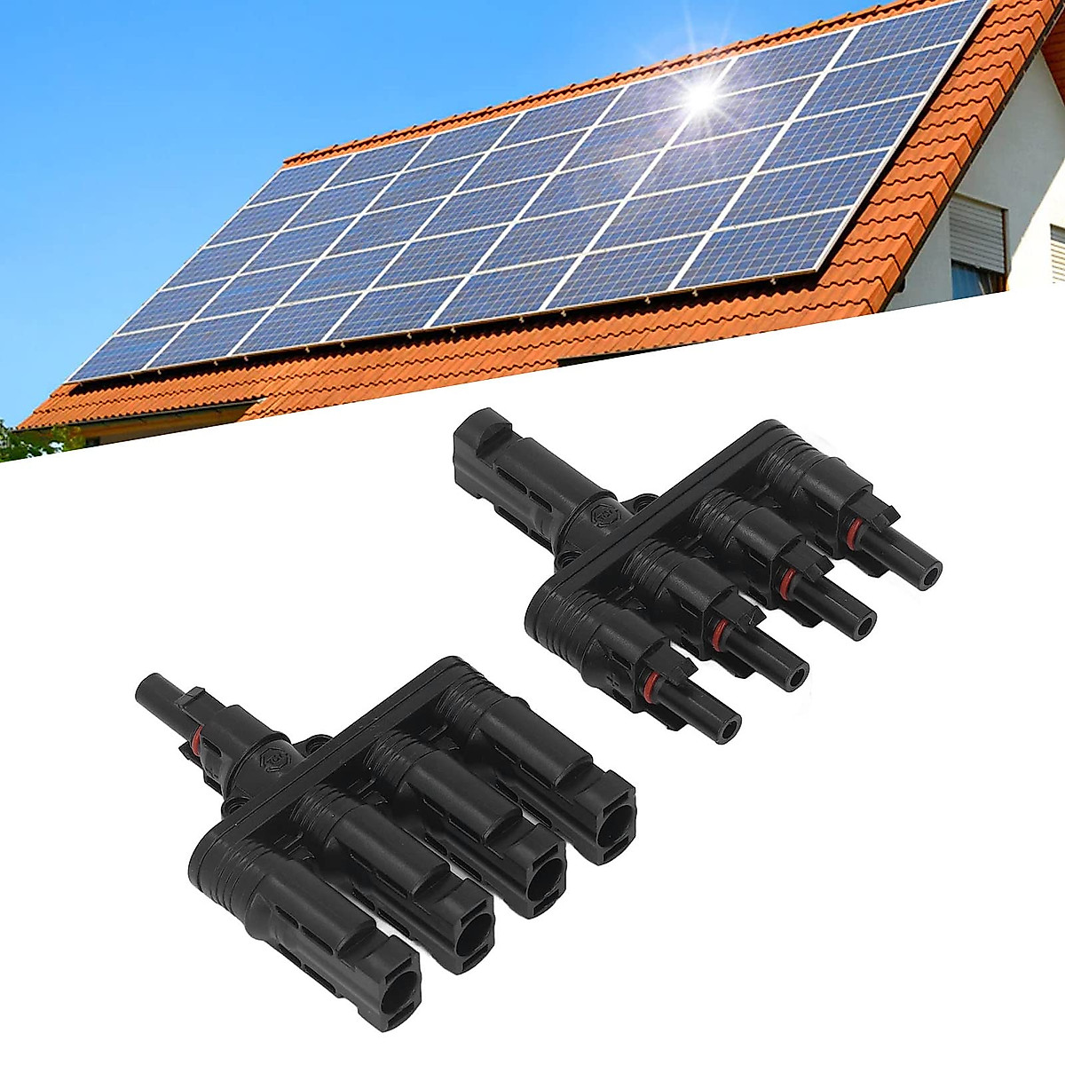 4 To 1 Solar Panel Connectors, 1000VDC Crimping Connection Anti Aging IP67 Waterproof Dustproof PPO Solar Panel Connectors for Outdoors