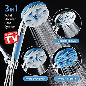 4-in-1 Aquassage by AquaCare - High Pressure 10-mode Shower Head, Hand Shower, Hydro Body Brush & Hair Brush in One! With Two Brackets, Extra-long 6 foot Stainless Steel Hose & Brush Head Holder