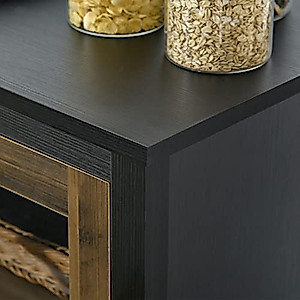 HOMCOM Kitchen Sideboard, Glass Door Buffet Cabinet, Accent Cupboard with Adjustable Storage Shelf for Living Room, Black Wood Grain