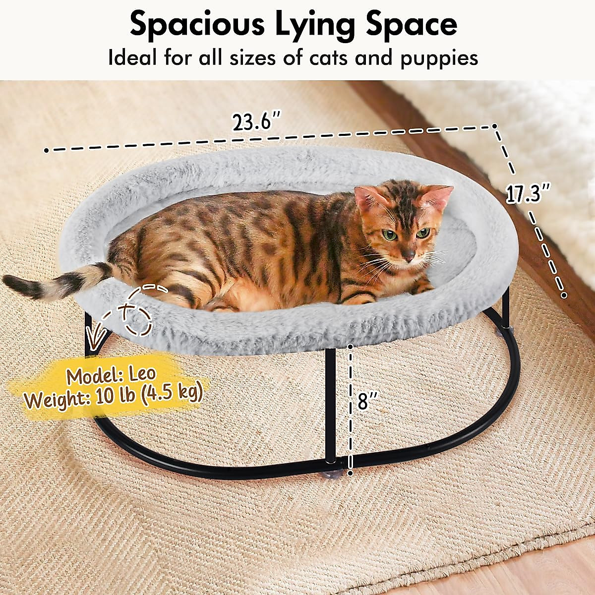 Zoratoo Elevated Cat Hammock Bed for Indoor Cats, Fluffy Warm Cuddle Cat Bed with Detachable Pad Bed Cover, Portable Pet Bed Raised Cuddler for Sleeping Kittens, Small Dog, Oval Cat Hammock Grey