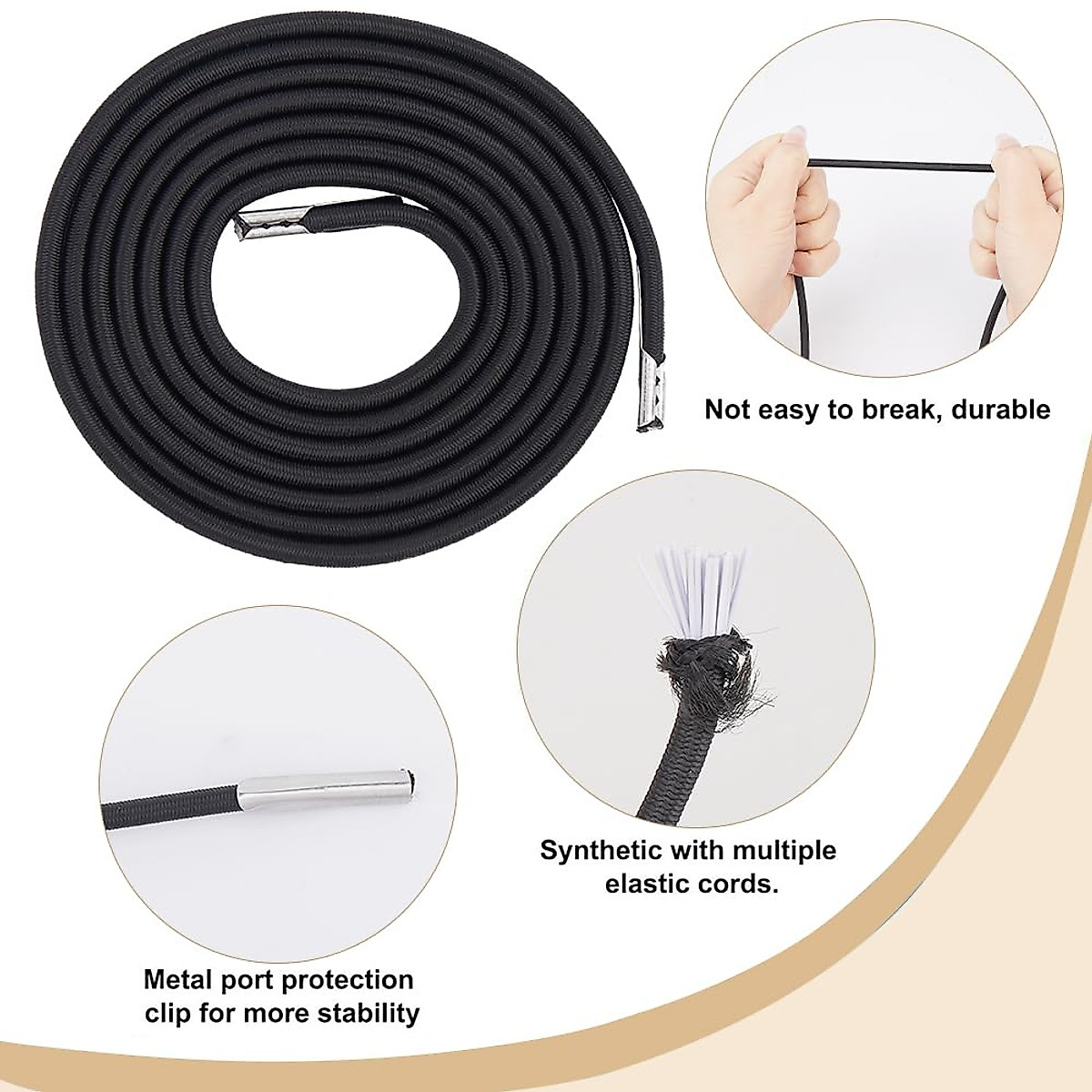 GORGECRAFT 4 Pack Upgraded Black Gravity Chair Replacement Cord Elastic Zero Gravity Patio Recliner Replacement Laces Webbing Bungee Repair Cords for Antigravity Garden Lawn Chair Outdoor Sun Loungers