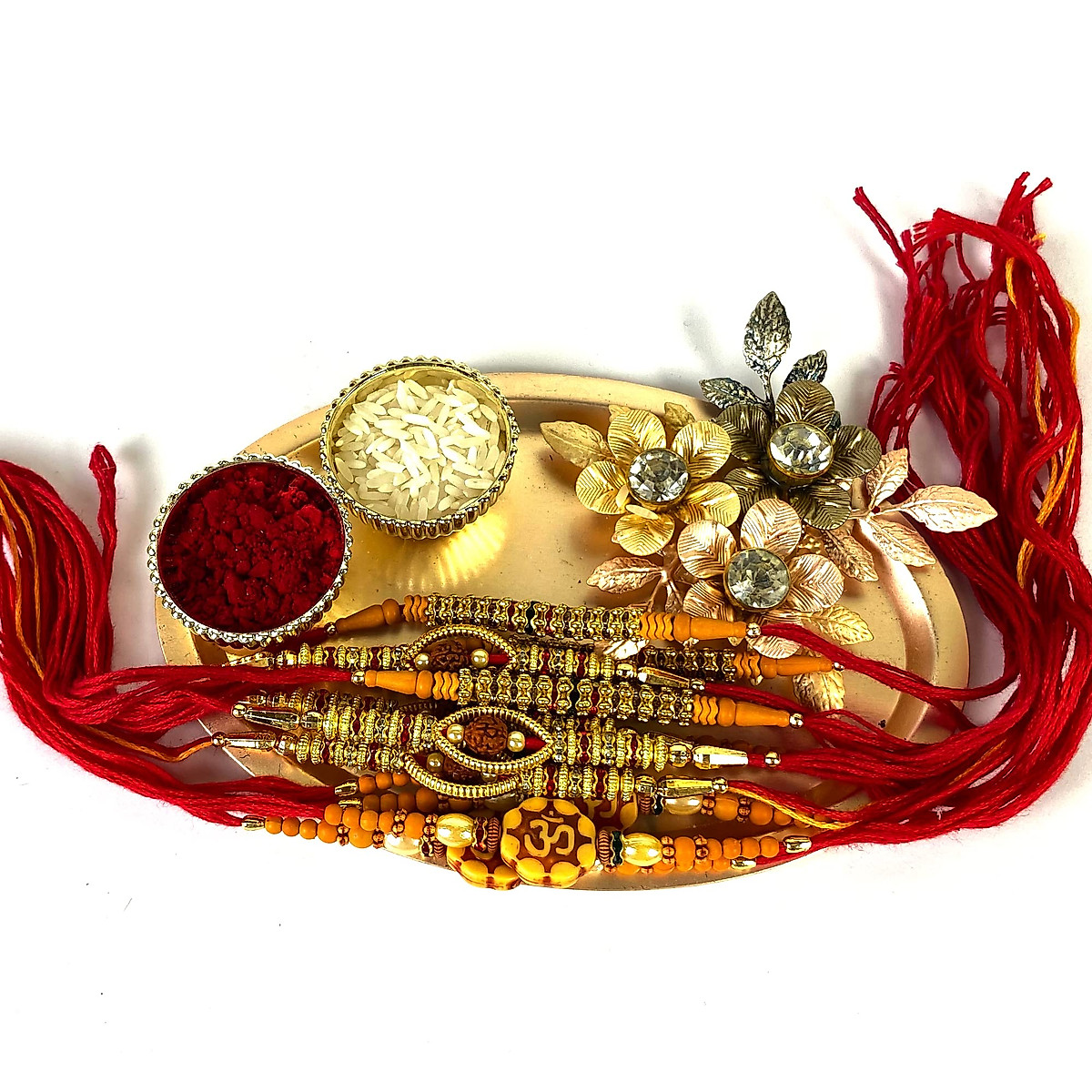 KSJONE Set of 12 Om Design Rakhi Thread, Rakhi for Brother, Raksha Bandha Gift for Your Brother, Rakhi Bracelet for Loving Sibling, Father, Bhabhi, Bhaiya with Roli Chawal (Design 4)