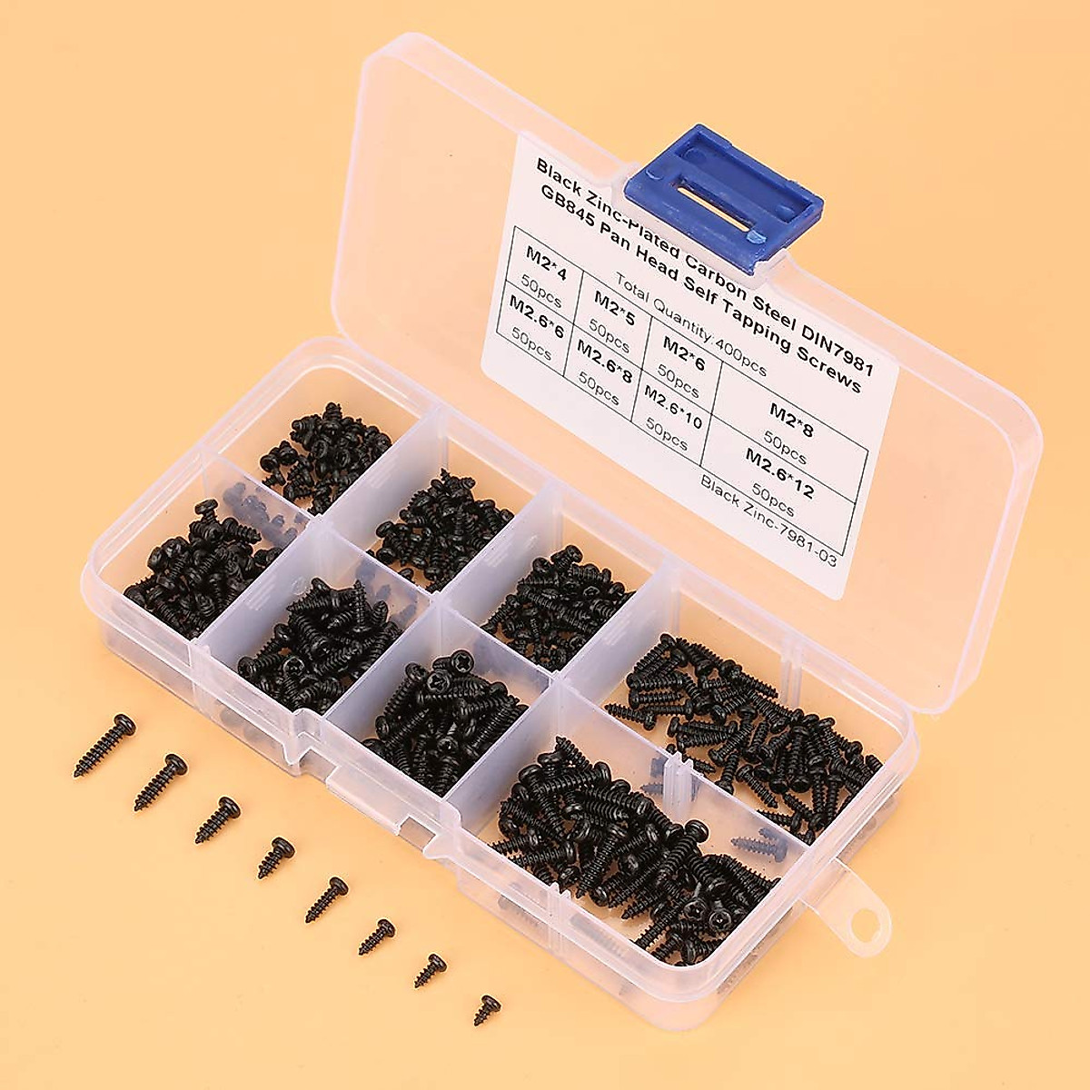 400Pcs M2/M2.6 Self Tapping Screws Assortment Set, Stainless Steel Cross Pan Head Self Tapping Screws Set, for Plastic, Wood