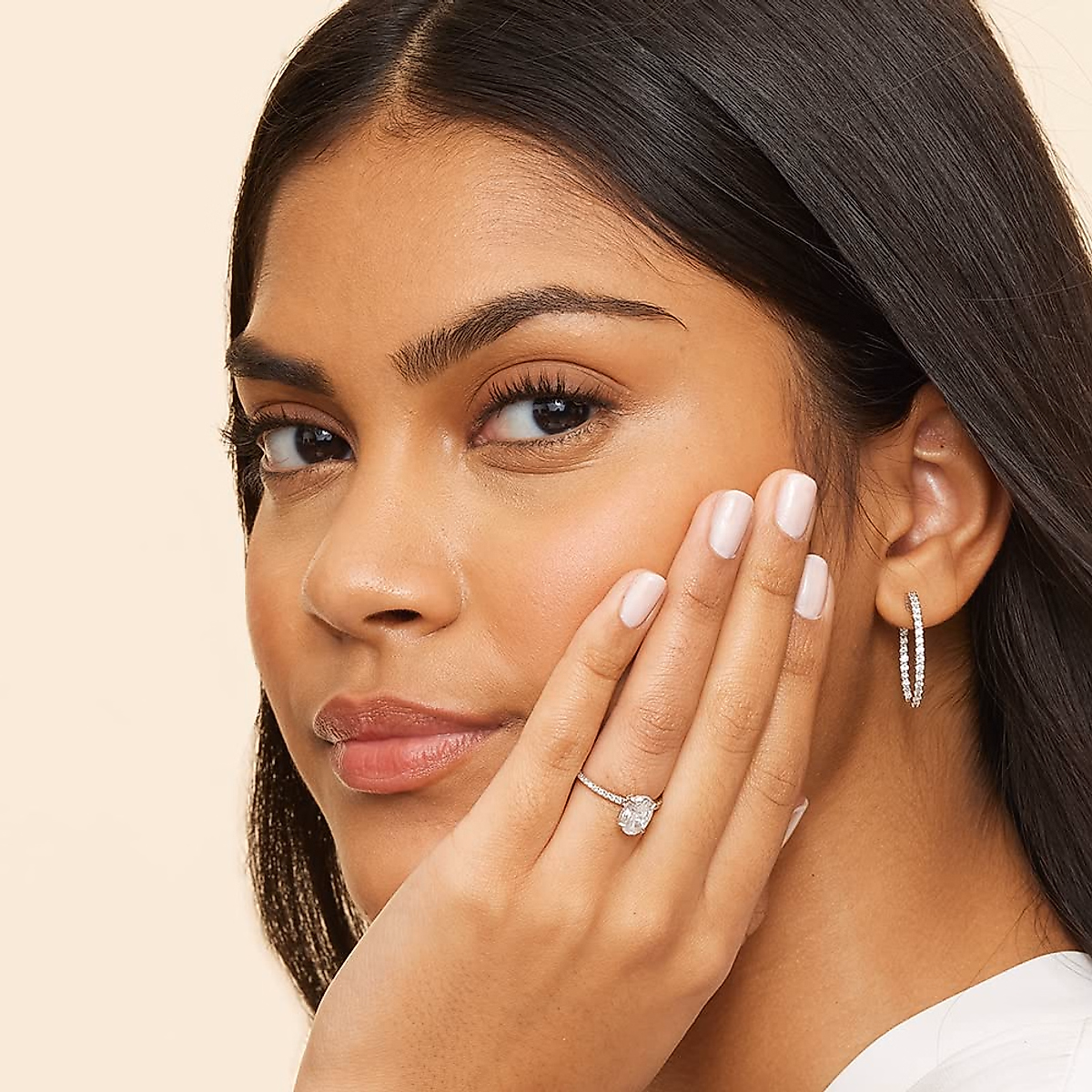 Aojun 14K Gold Vermeil S925 Sterling Silver 1.5CT Pear Shaped Cubic Zirconia Promise Halo Engagement Promise Eternity Ring for Women (Oval-Silver, 8)