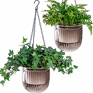 Josteve 6.5 Inch 2 Pcs Self Watering Hanging Planter Indoor Plant Pots Drainage Holes, Outdoor Hanging Planters Flower Pot Basket, Visible Water Level, Plant Hanger Home Decor, Gardening