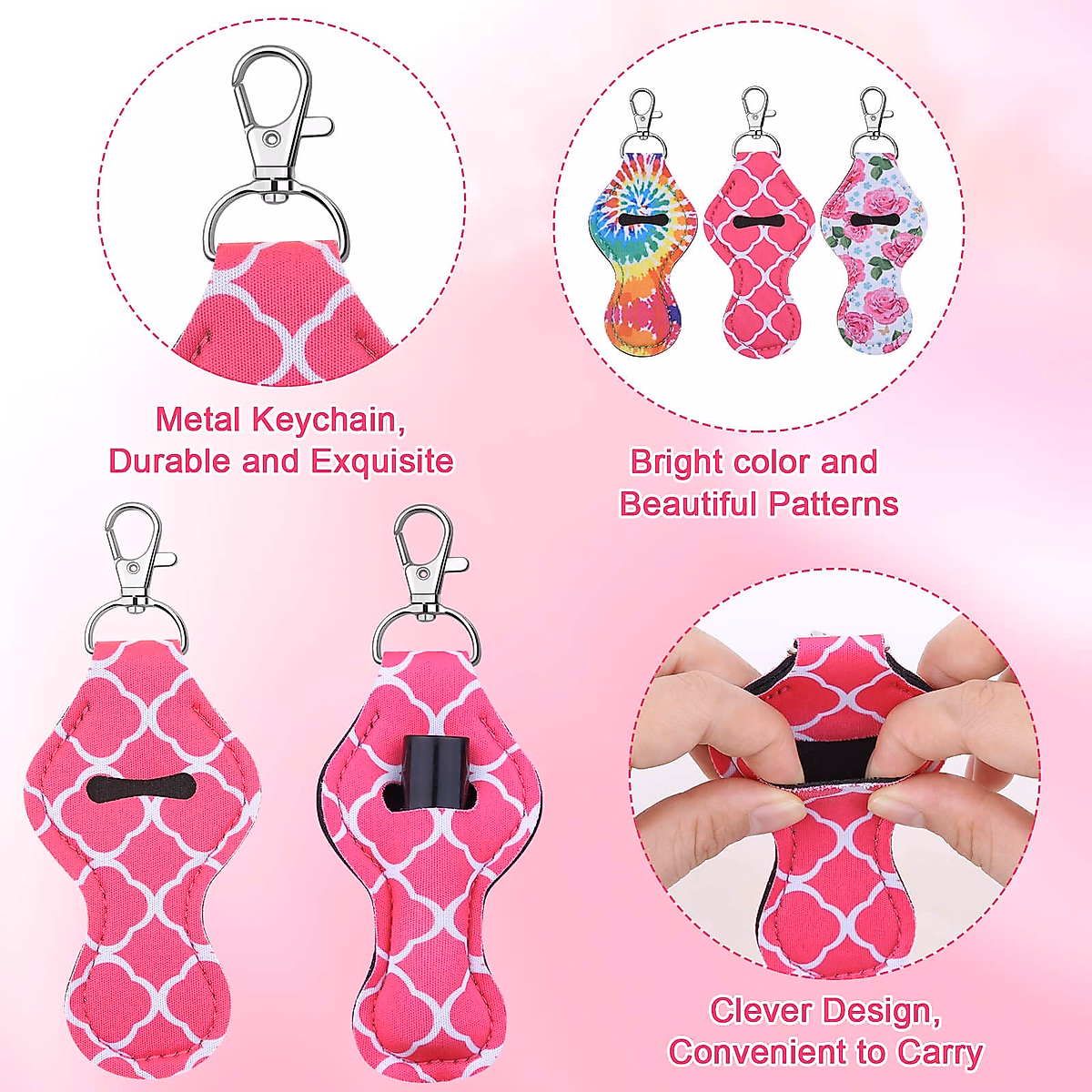 Caffox Chapstick Holder Keychain, 30Pcs Lip Balm Holder with Clip, Chapstick Lipstick Lipgloss Holder Bulk for Lanyards, Keychain