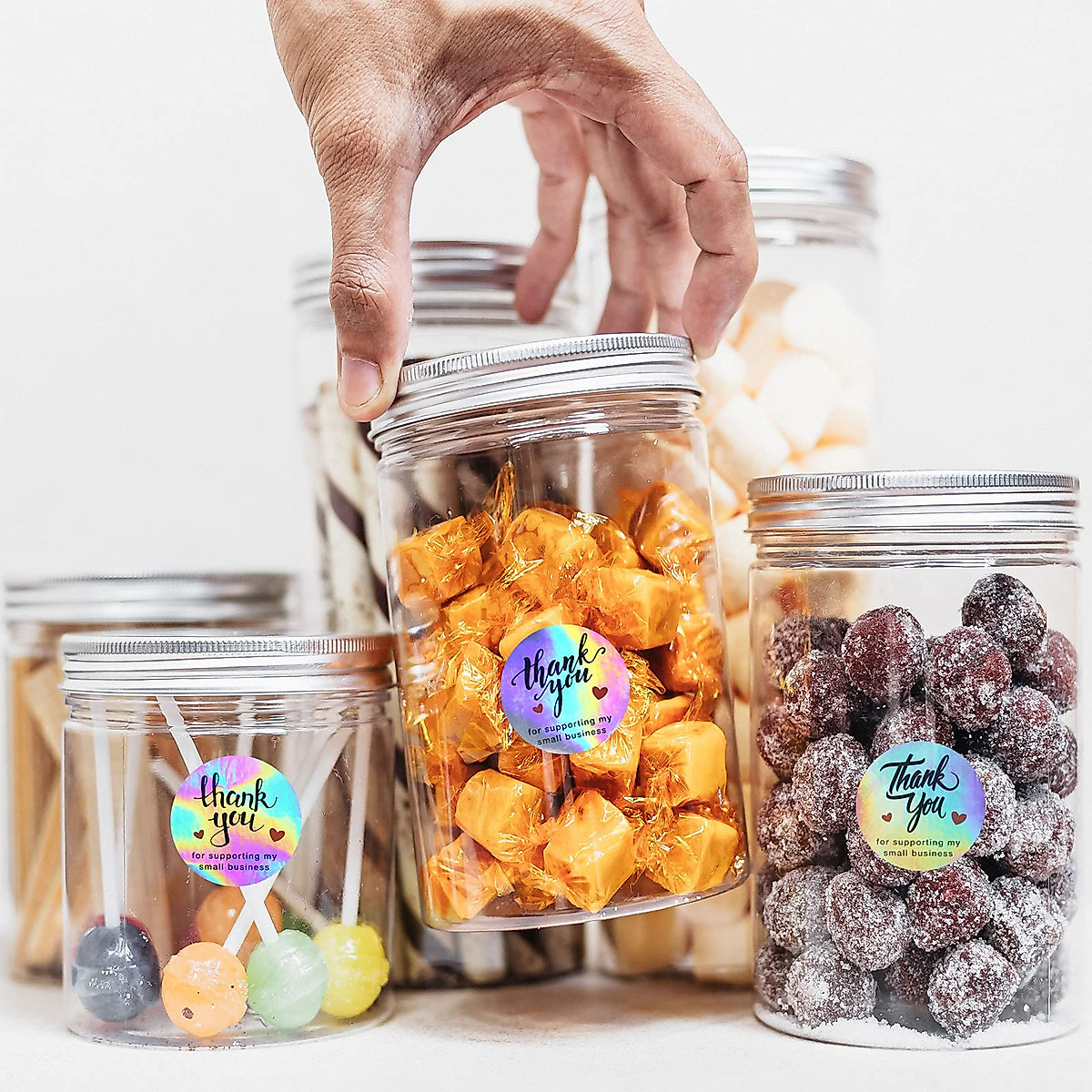 NSWDYLO Thank You Stickers Roll 500pcs 1.5” Thank You for Supporting My Small Business Stickers 4 Designs Thank You Small Business Stickers for Business Packages Holographic Thank You Stickers Labels