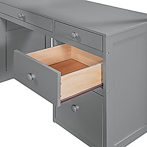 DEYOBED Twin Size Wooden Loft Bed Frame with Desk, Storage Drawers, Open Shelves, and Ladder - Maximizing Bedroom Space with Practical Furniture for Kids and Teens