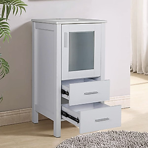 UEV 16" Modern Bathroom Vanity Set, Small Bathroom Vanity with Ceramic Basin, with One Door and Two Drawers, Minimalist Bathroom Vanity (Without Faucet)