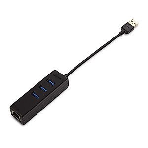 Cable Matters 4-in-1 USB Hub with Ethernet, Support Gigabit Ethernet (USB 3.0 Hub Ethernet, USB to Ethernet Adapter, Gigabit Ethernet USB Hub, USB Ethernet Hub) with 10/100/1000Mbps Network in Black