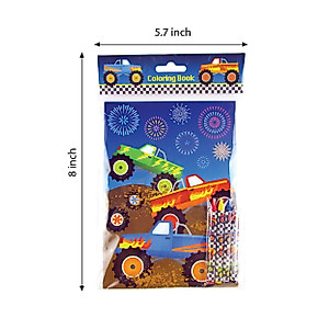 TINYMILLS Monster Truck Coloring Book Set with 12 Coloring Books and 48 Crayons Monster Truck Birthday Party Supplies Favor Bag Filler Carnival Prizes Rewards Classroom Party