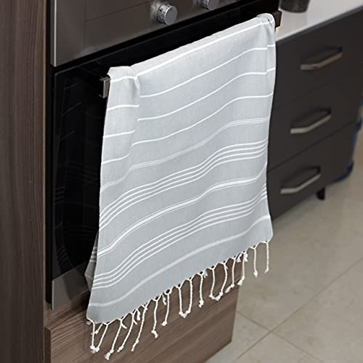 Clotho Turkish Hand Towel for Bathroom Set of 4 | Decorative Towels 4 Pack for Kitchen | Lightweight Travel Hand Towel for Hair Gym Yoga - 100% Cotton 18 x 40 Inches (Silver Gray)