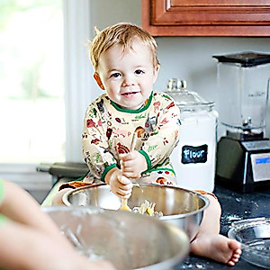 3 Pcs Waterproof Baby Bibs | Long Sleeves Weaning Smock Bib with Food Catcher Pocket for Toddler Eating | Baby Led Weaning | Full Cover Wearable Sleeved Bibs Shirt Apron Set | 6-24 Months