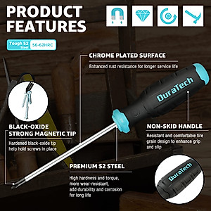 DURATECH 6-Piece Magnetic Screwdrivers Set, 3 Phillips and 3 Flat Head S2 Steel Screwdriver Set with 180° Rotating Storage Rack, Professional Cushion Grip Screw Drivers Tool Set