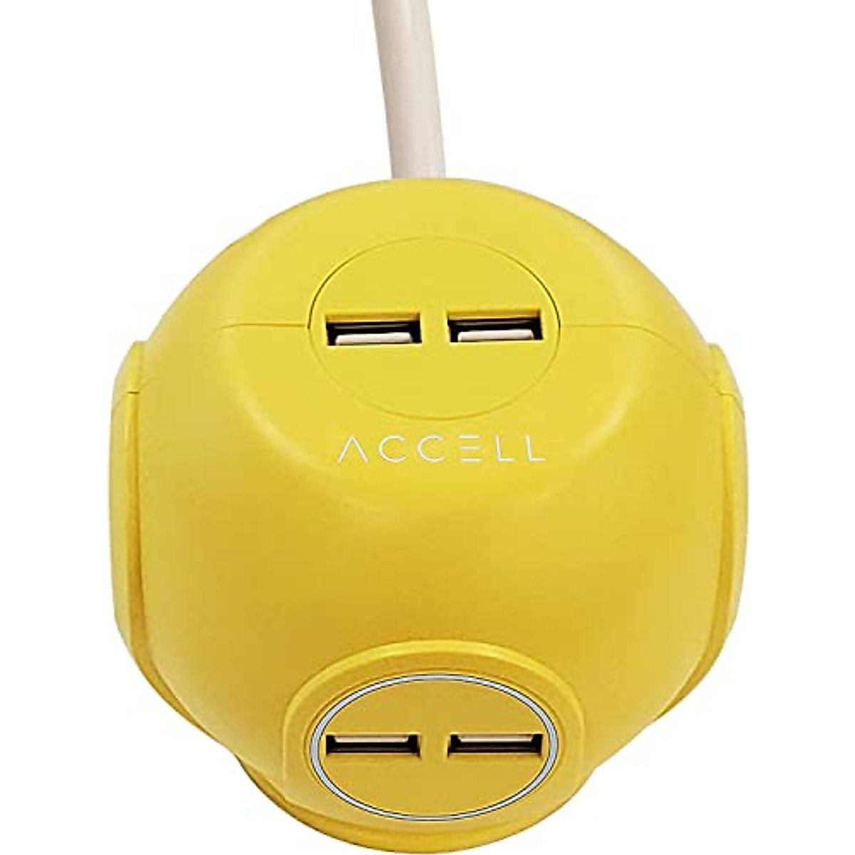 Accell Power Cutie - Compact Surge Protector with 3 Tamper Resistant 540J Surge Protected AC outlets and 4 USB-A Charging Ports, 6ft Cord, Yellow (D080B-049E)