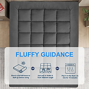 Extra Thick Queen Mattress Topper, Breathable Ultra Soft 1300 GSM Down Alternative Filled Fitted Mattress Protector 8-21" Deep Pocket, Comfort Support Back Mattress Pad Cover (60x80 in,Grey)