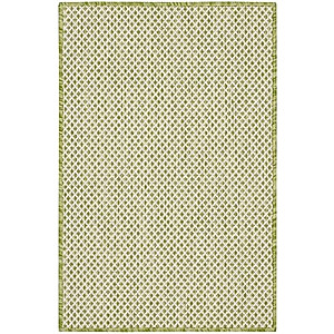 Nourison Courtyard Indoor/Outdoor Ivory Green 2' x 3' Area Rug, Geometric, Easy Cleaning, Non Shedding, Bed Room, Living Room, Dining Room, Deck, Patio, Backyard (2x3)