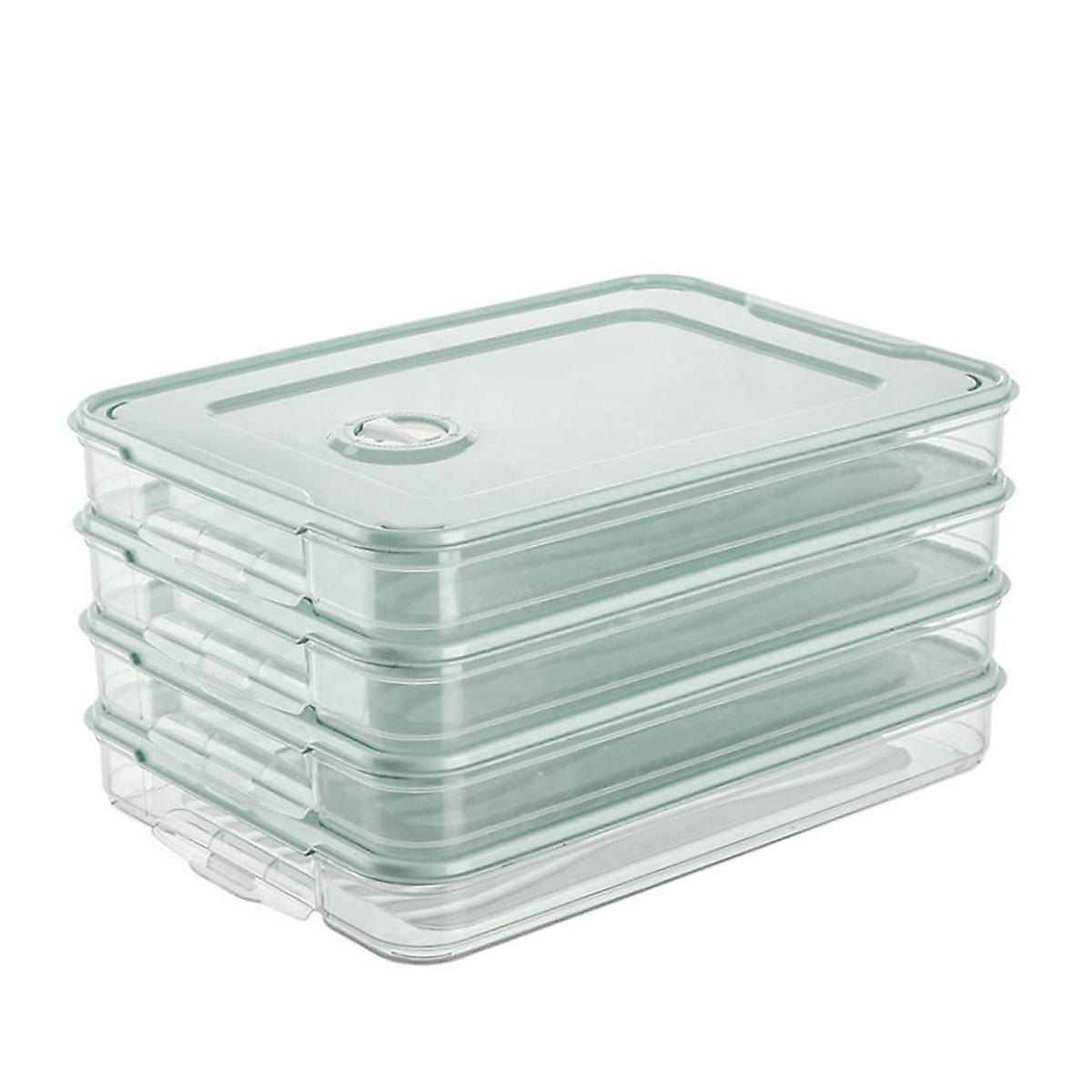 apofly 3PCS Fridge Food Holder Dumpling Storage Box Case Food Organizer Tray Container Single Layer Stackable with Lid Plastic Green