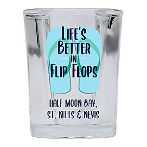 R and R Imports Half Moon Bay St. Kitts & Nevis Souvenir 2 Ounce Square Shot Glass Flip Flop Design 4-Pack