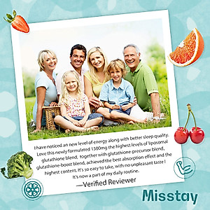 Misstay 2400 MG Complex Liposomal Glutathione Softgels 1500 MG, Highest Absorption, Active Form Reduced Glutathione Supplement, L-Glutathione (GSH) Supplement for Immune, 60 Softgels