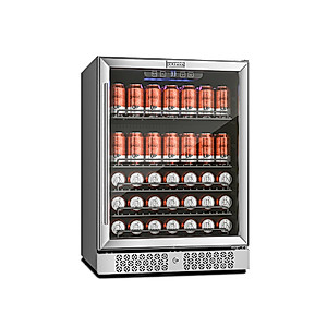 Empava Beverage Refrigerator Mini Glass Door Drink Fridge Cool Your Soda Beer to 37F for Kitchen, Office or Bar, Silver