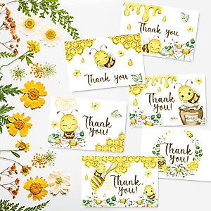 AnyDesign 36 Pack Honey Bee Thank You Cards Bulk Watercolor Bee Honeycomb Flower Thank You Note Cards with Envelopes Stickers for Summer Birthday Baby Shower Wedding Bridal Party Supplies