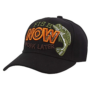 TOP HEADWEAR Fisherman Fish Now Work Later Baseball Cap - Black