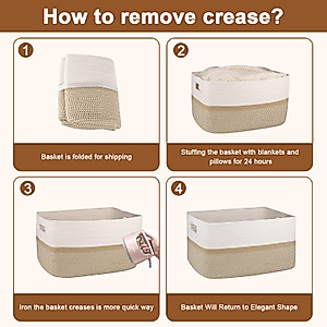 OIAHOMY 75L Laundry Basket, Extra Large Toy Storage Basket, Rectangle Cotton Rope Storage Basket, Blanket Basket Living Room, Woven Baskets for Storage, 22 x 17 x 12 Inches-Yellow/White