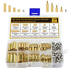 Csdtylh 180Pcs M4 Motherboard Standoffs&Screws&Nuts Kit, Hex Male-Female Brass Spacer Standoffs, Laptop Screws for DIY Computer Build, Electronic Projects, Raspberry Pi, Circuit Board etc.