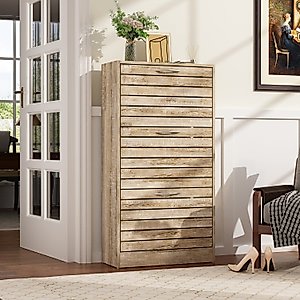 ECACAD 3-Drawer Shoe Storage Cabinet with Ventilate Doors, Wood 3-Tier Shoe Rack Storage Organizer for Entryway, Hallway, Brown (22.4”W x 9.4”D x 42.3”H)