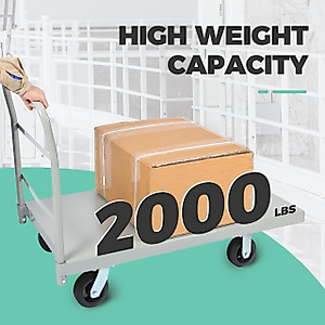 KUAFU Platform Truck Flat Push Cart Dolly Heavy Duty Hand Trucks with 360 Degree Swivel Rubber Wheels 2000lb Weight Capacity 24x48 Large Size Cart