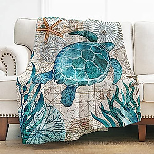 Levens Sea Turtle Throw Blanket Soft Ocean Animal Blanket for Bed Couch Sofa Lightweight Travelling Camping Throw for Kids Adults 50"x60"