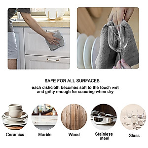 kimteny Kitchen Cloth Dish Towels, 13x28 Inches Premium Dishcloths, Super Absorbent Coral Velvet Microfiber Cleaning Cloths, Fast Drying Rags for Washing Dishes (13x28-6 Pack, Grey)