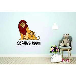 Lion King Movie Cartoon Children Custom Personalized Name Sticker Animated Movie Wall Decals for Kids Bedroom / Boys Wall Decor Vinyl Sticker Art Simba Zazu Family Size 20x20 inch