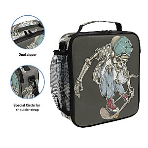 ElliTarr Insulated Lunch Bag for Men Kids Lunch Box for Women Leak Proof Small Cooler Bag Thermal Bag for 5 Hours with Adjustable Shoulder Strap Cute Skull Black