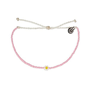 Pura Vida Spring Daisy Seed Bead Bracelet - Adjustable Band, 100% Waterproof, Brand Charm - Pink