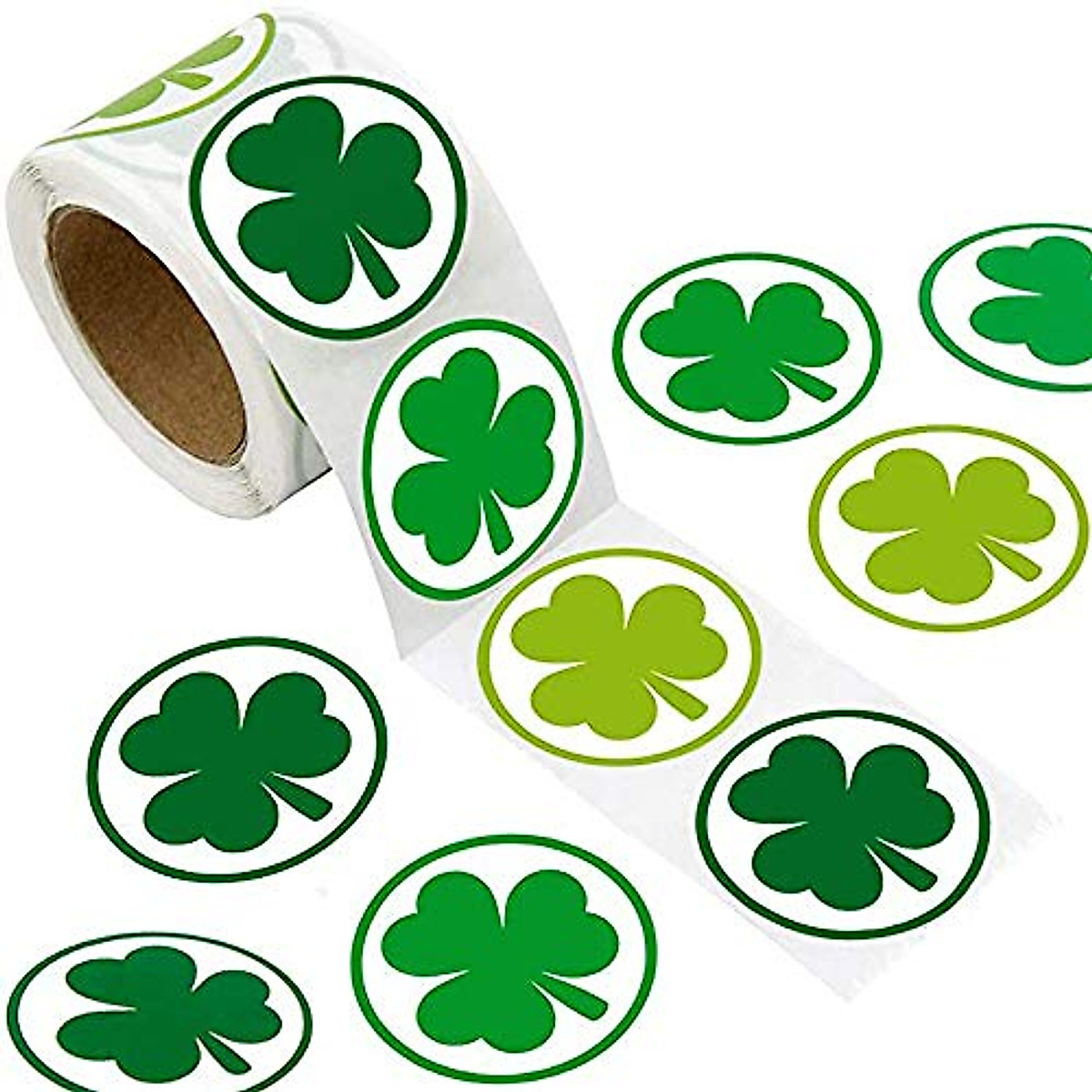 Mocossmy St Patrick's Day Stickers Decoration,500 PCS Shamrock Clover Lucky Stickers Roll Self Adhesive Labels Irish Crafts for St Patrick's Day Envelopes Gifts Bags Boxes Cards Party Favors Supplies