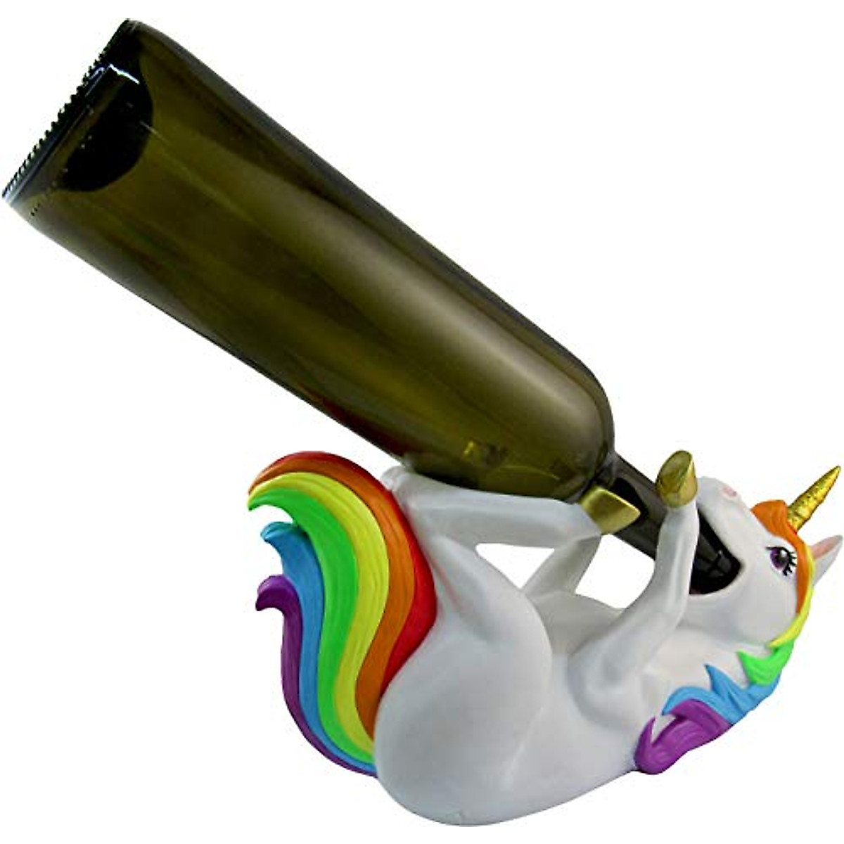 World of Wonders Rainbow Unicorn Decorative Wine Bottle Holder | Unicorn Bottle Holder Animal Wine Holder | Pride Unicorn Tabletop Wine Rack | Fantasy Themed Gifts - 11"