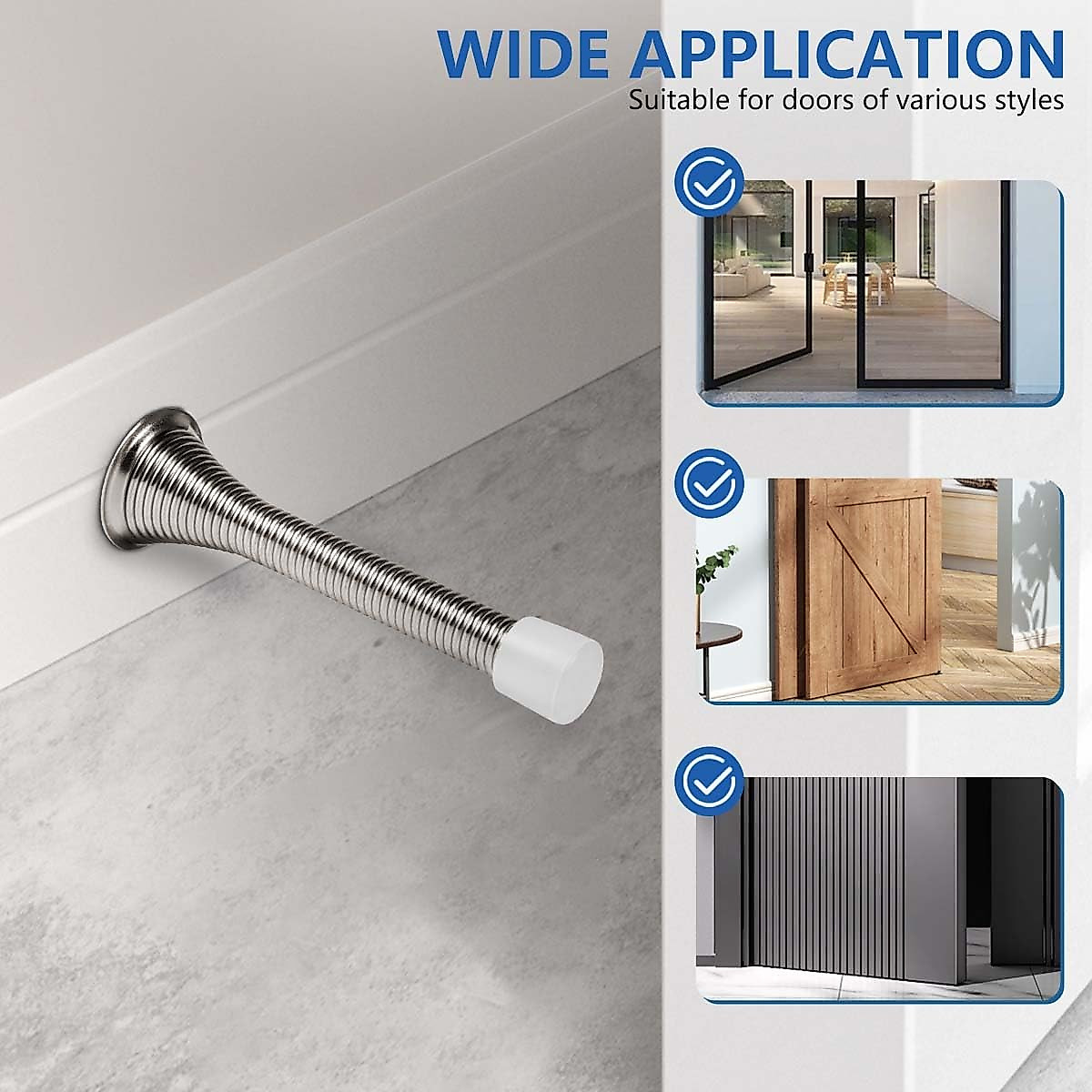 KISEER 12 Pack Spring Door Stops 3 1/4" Flexible Heavy Duty Spring Door Stopper with RustProof Screw Rubber Bumper Tips (Satin Nickel)