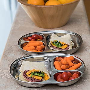 Qualways Kids's Tray - Divided Stainless Steel Tray Set of 2