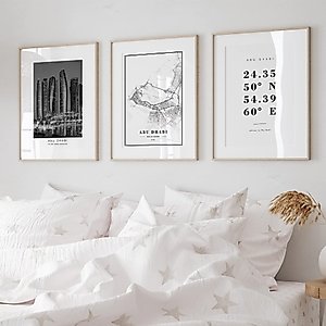 Dear Mapper Abu Dhabi United Arab Emirates View Abstract Road Modern Map Art Minimalist Painting Black and White Canvas Line Art Print Poster Home Decor (Set of 3 Unframed) (12x16inch)