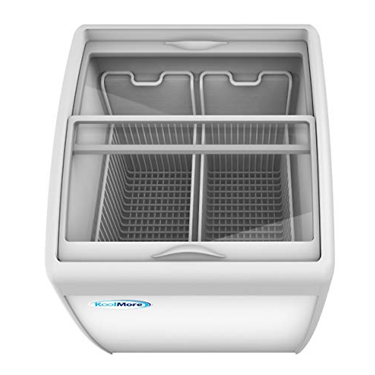 KoolMore - MCF-6C Commercial Ice Cream Freezer Display Case, Glass Top Chest Freezer with 2 Storage Baskets and Clear, Sliding Lid, 5.7 cu. ft. Capacity, White
