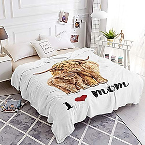 Flannel Fleece Blankets Throws Mother's Day Wildlife Yak with Baby Lightweight Breathable Warm Cozy Throw Blanket Scottish Highland Cow Bedcover Perfect for Couch, Sofa, Bed Fit All Seasons