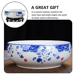 Happyyami House Plants Indoors Live Blue and White Floral Planter Flower Pot with Stand Orchid Pots Bonsai Holder Flower Bowl Garden Decorations for Garden Landscape Office House Plants